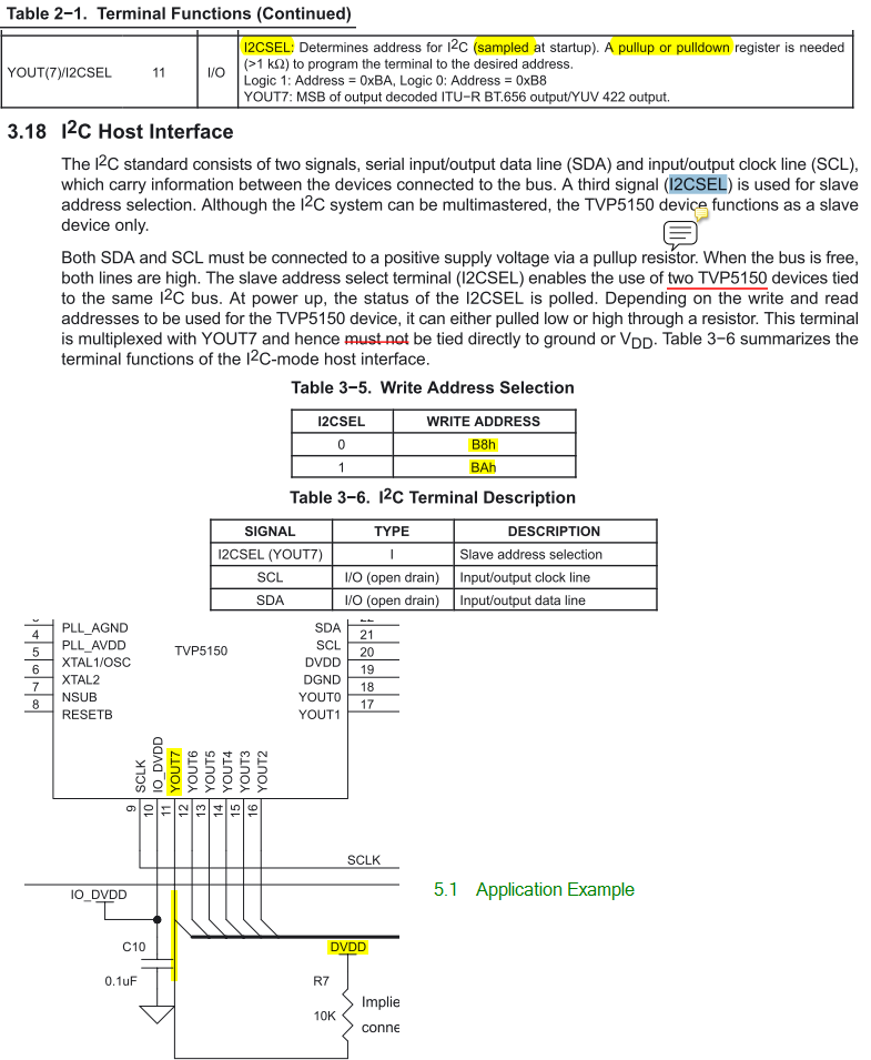 Question on I2CSEL of TVP5150 - Data converters forum - Data converters - TI E2E support forums