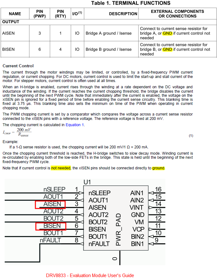 DRV8833: unused AISEN and BISEN - Motor drivers forum - Motor drivers - TI E2E support forums