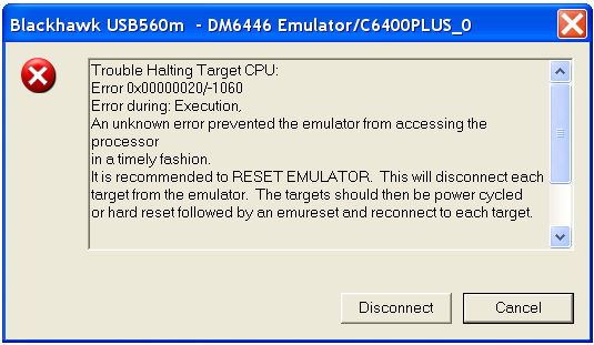 Help Dm6446 Connected With Blackhawk Usb560m Emulator Error 0x00000020 1060 Occured