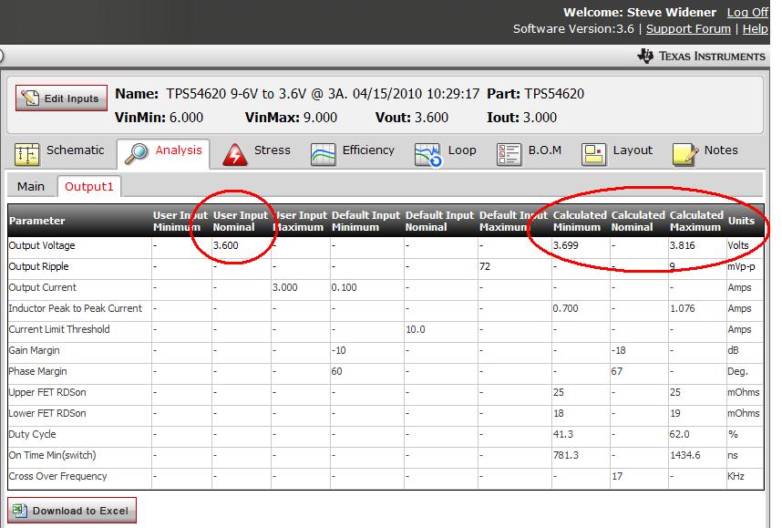 Tps54620 Switcherpro Output Voltage Set Point Discrepency Simulation Hardware And System Design