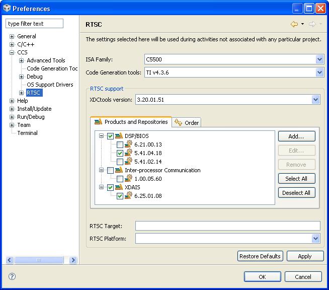 RTSC Config Winodow not functioning properly? - Code Composer Studio forum - Code Composer ...