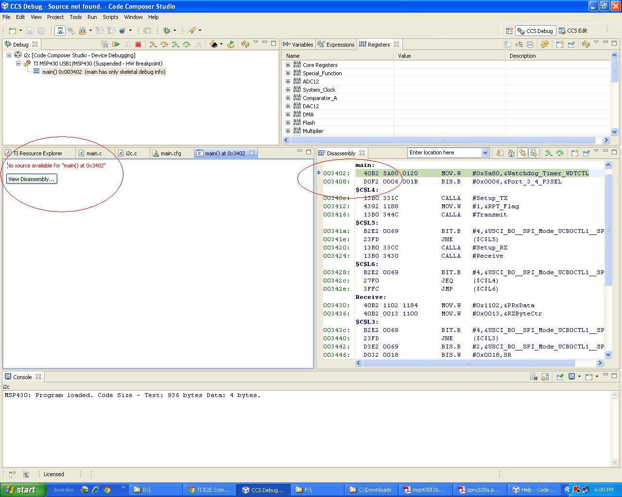 Error In Debugging The Msp430 Msp Low Power Microcontroller Forum