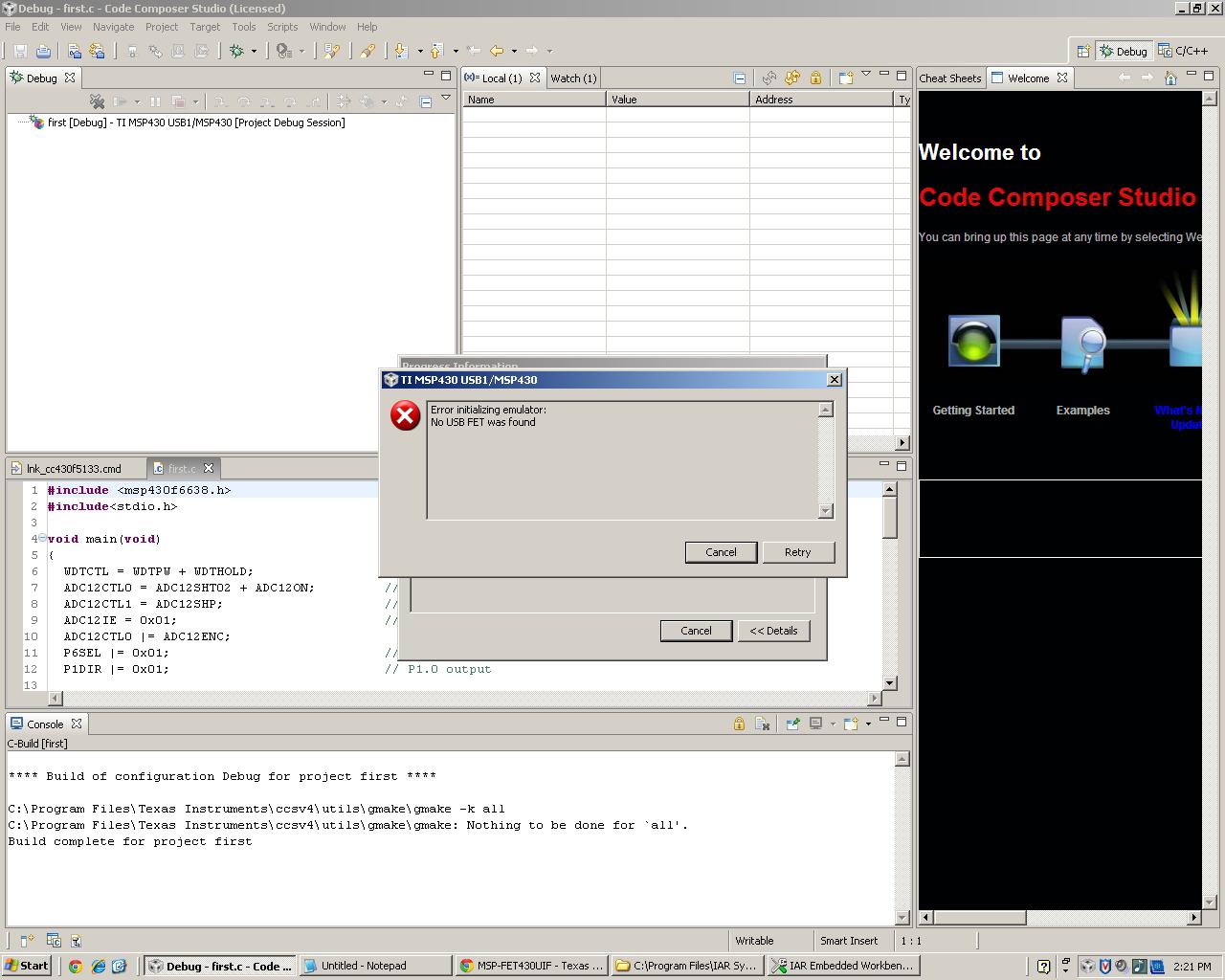 Urgent Problem While Debugging In Msp430f6638 Chip Using Msp Fet430uif Usb Msp Low Power