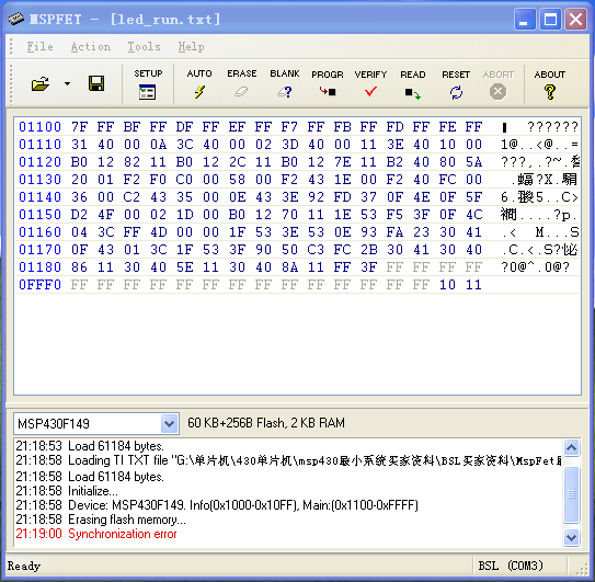 msp430f149 BSL Error:synchronization error - MSP low-power microcontroller forum - MSP low-power ...