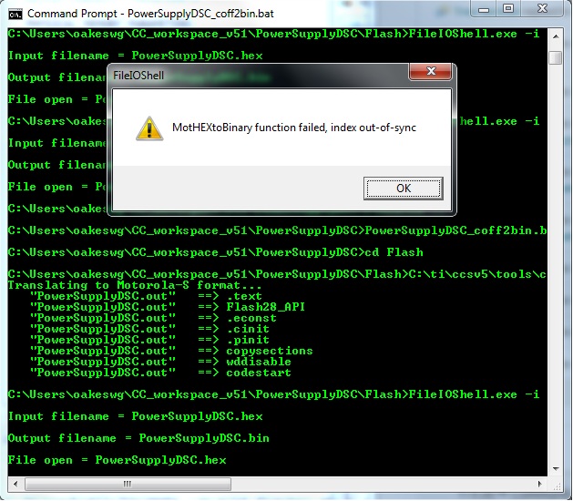 Flash programming: problem with hex2000 or with converting hex2000 output to binary - C2000 ...