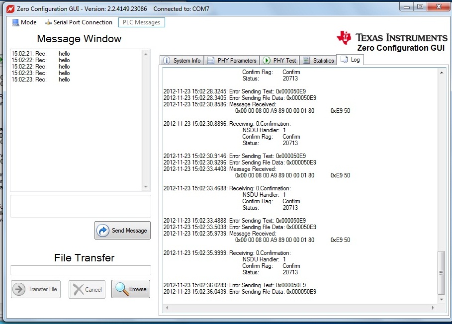 Phy Test And Send Message Is Failing From Zero Configuration Gui C2000 Microcontrollers Forum