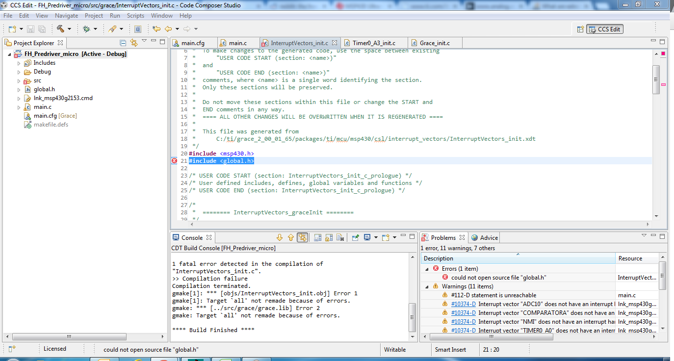 Trying To Add A Simple Globalh File To An Interrupt Source File Msp
