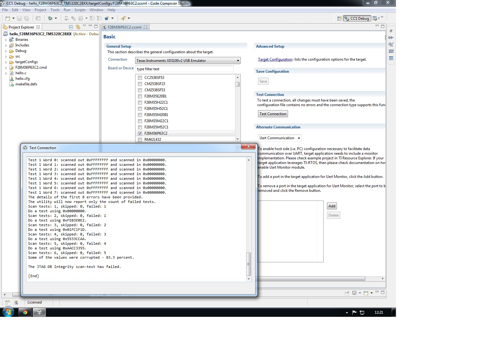 error to connect to the target CCS v5 with H63C2 Experimenter Kit XDS100v2 - Code Composer ...