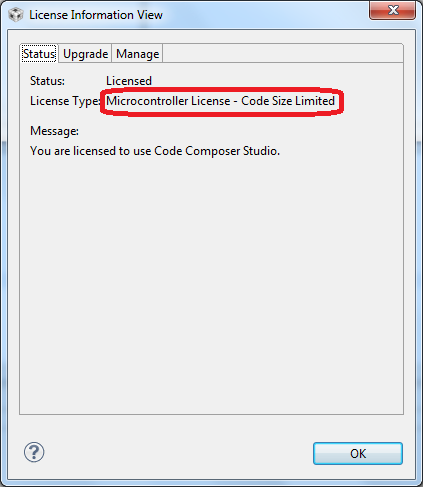 what type of licence? - Code Composer Studio forum - Code Composer Studio™︎ - TI E2E support forums