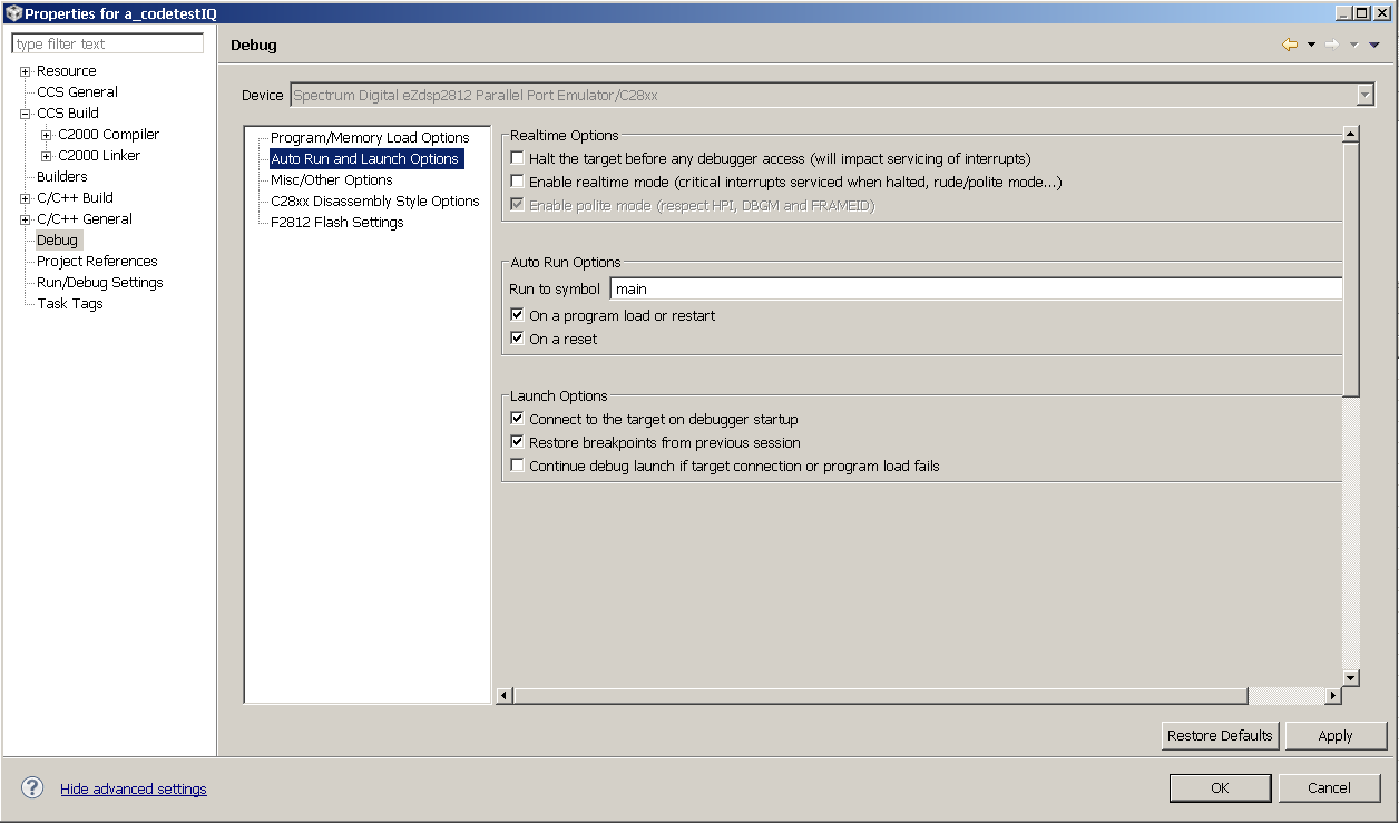 Running The Program Automatically After Launching It Code Composer