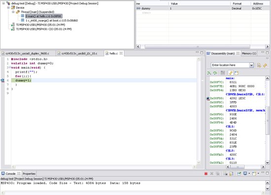 Could not read real values in the watch window of CCS 4 - I2C example - MSP low-power ...