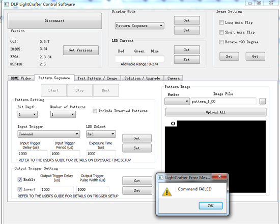 The Buttons Start Stop And Next Are Disabled In Pattern Sequence Mode Dlp Products