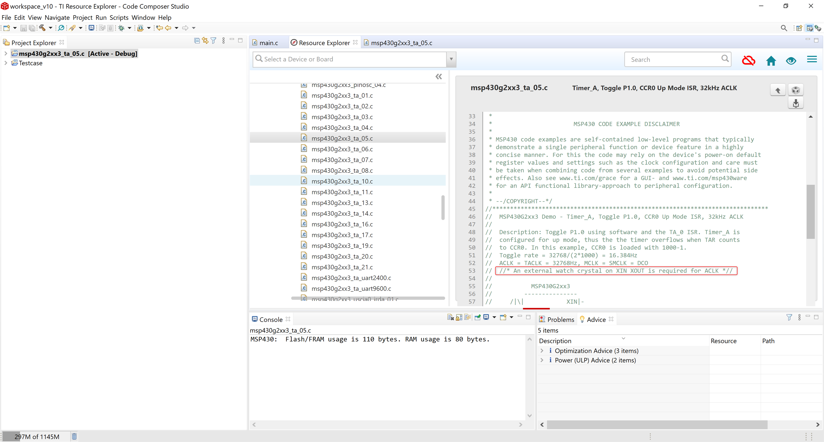 CCS MSP430G2553 Program Stops Running After Termination Code