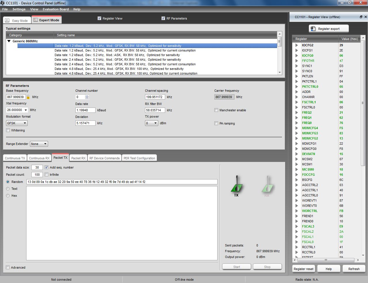 SmartRF Studio 7--Exporting register - Other wireless technologies ...