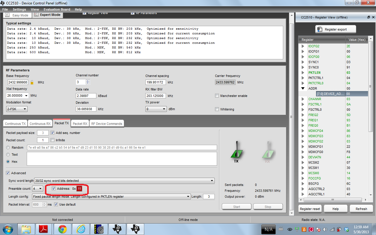 CC2510 register config using SmartRF studio - Other wireless ...