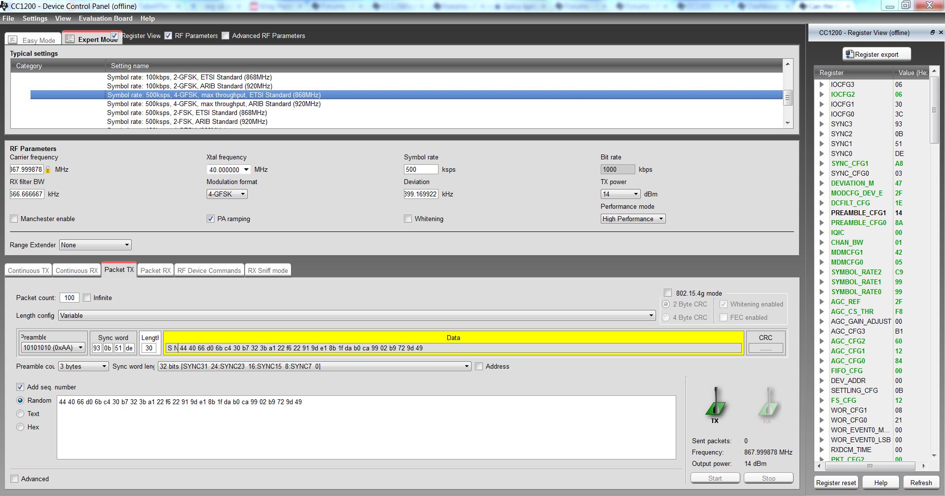 Can the CC1200 operate error free at 1Mb/s with long packets (80 bytes ...