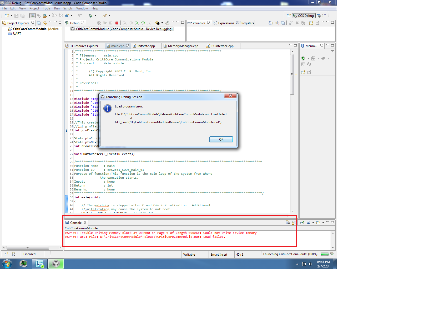 unable to load the .out file - MSP low-power microcontroller forum - MSP low-power ...