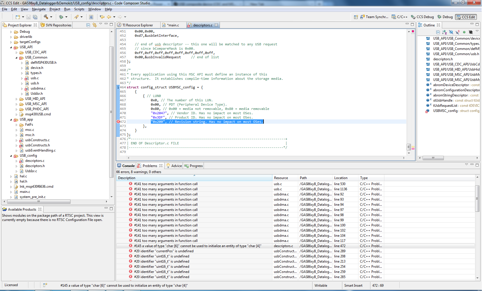 MSC & CDC Descriptor file conflict - MSP low-power microcontroller ...