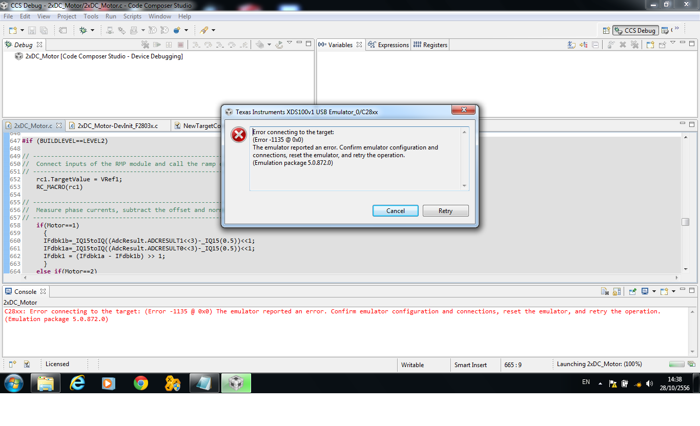 Unable to Debug examples to my TMS320F28035 (ERROR 1135) - C2000 ...
