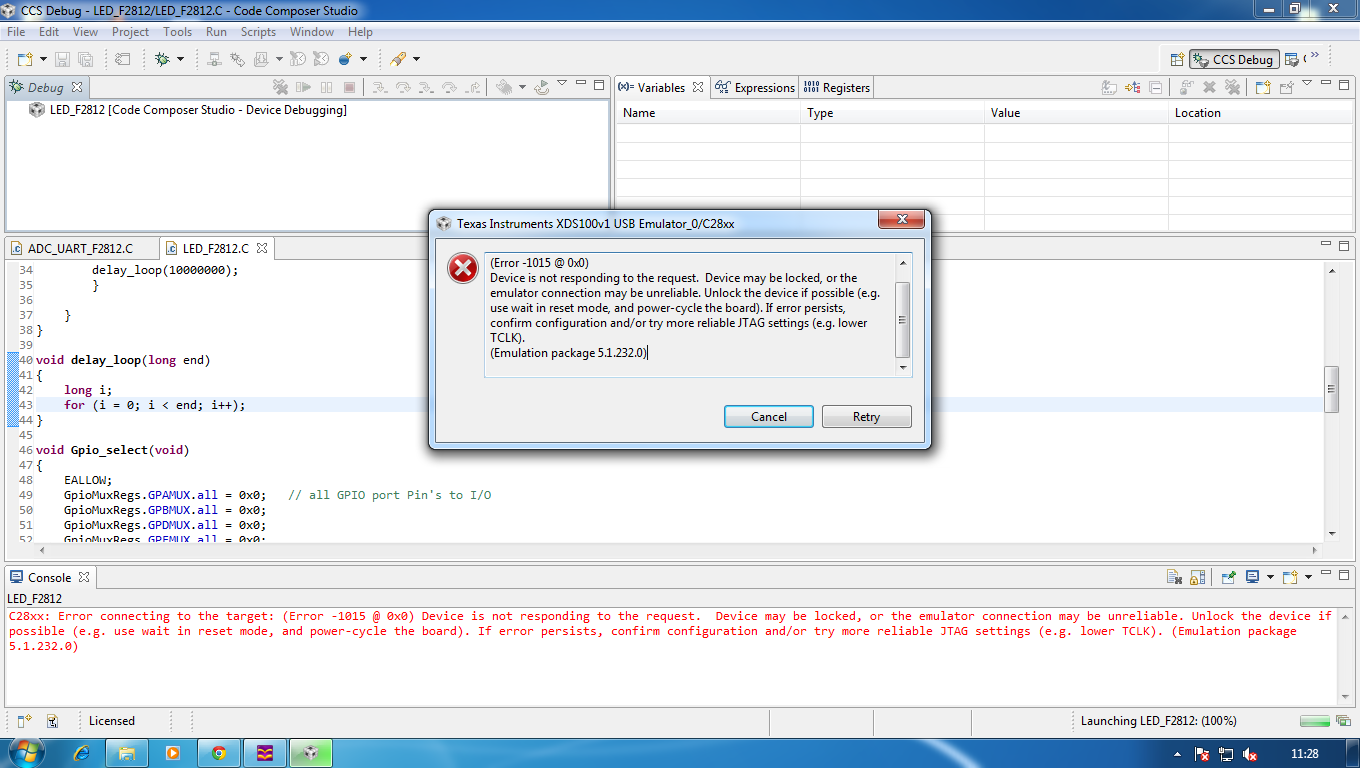 TMS320F2812 kit is getting error while bedug - C2000 microcontrollers forum - C2000™︎ ...