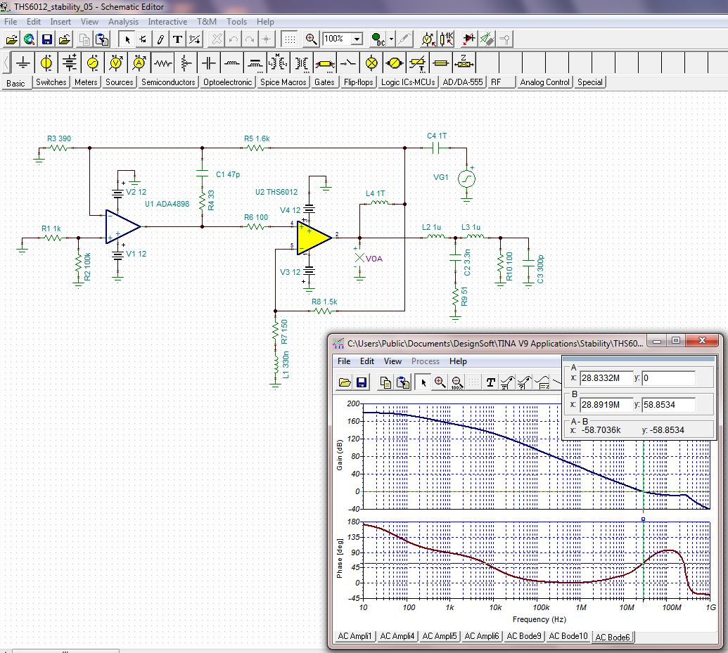 How meansure Loop Gain for composite noninverting amp in TinaTI ...