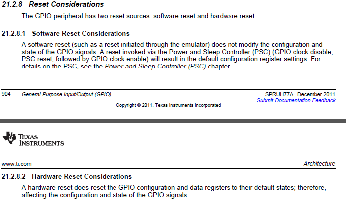 How to hold GPIO's output drive status when watchdog reset DSP - Processors forum - Processors ...
