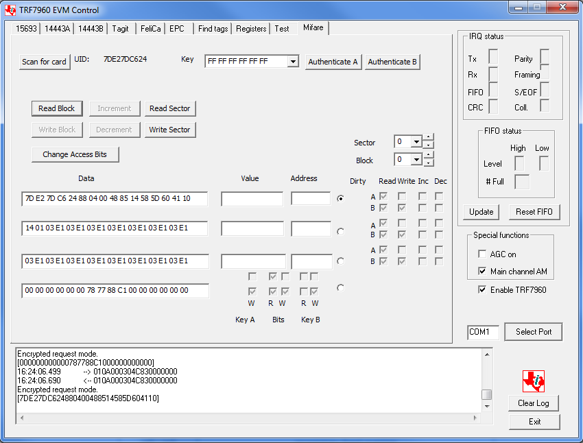 Need sample code for TRF7970A to authenticate, read/write Mifare ...