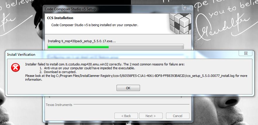installer failed - Code Composer Studio forum - Code Composer Studio™︎ - TI E2E support forums