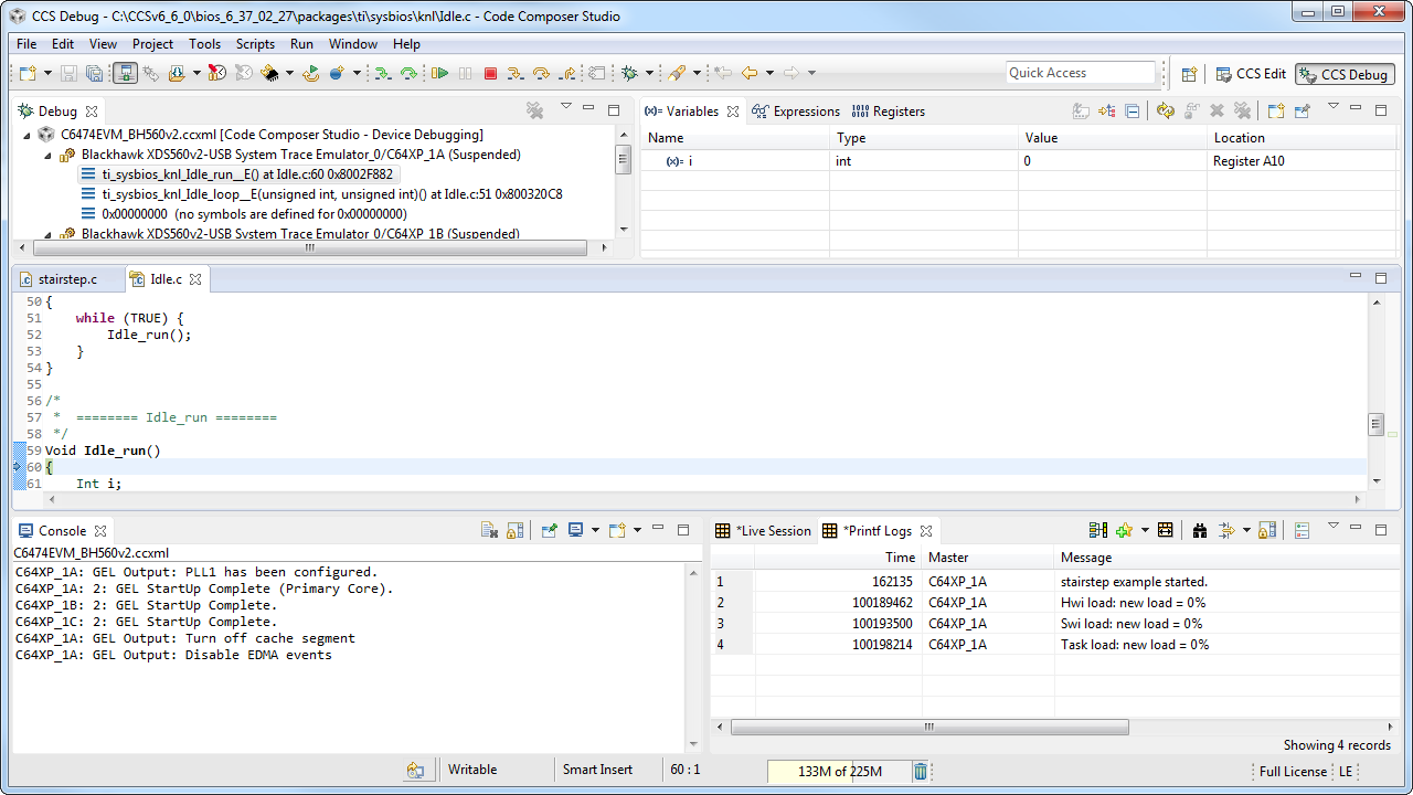 CCSv6 C6472 stairstep example - cant get system analyzer output from DSP - Code Composer Studio ...