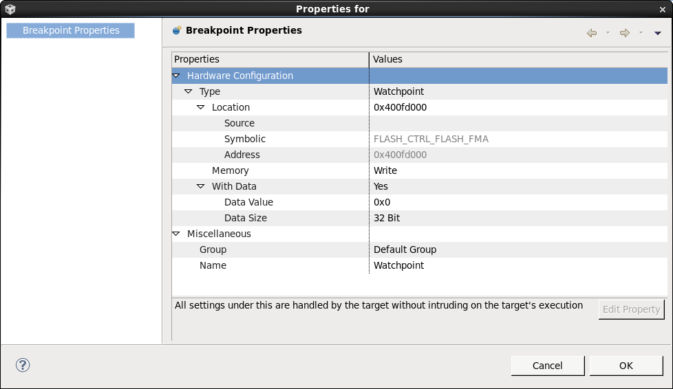 CCS v6 watchpoint on TM4C123GH6PM FLASH_CTRL_FLASH_FMA causes failure to load program - Code ...