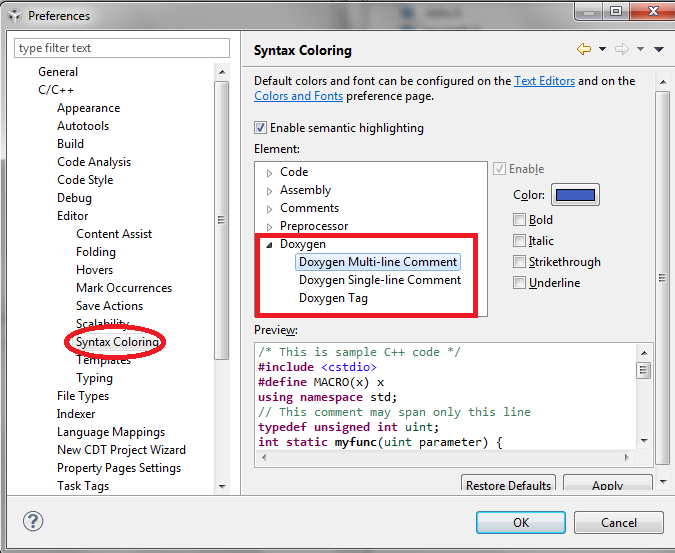 Doxygen Comments coloring - Code Composer Studio forum - Code Composer ...