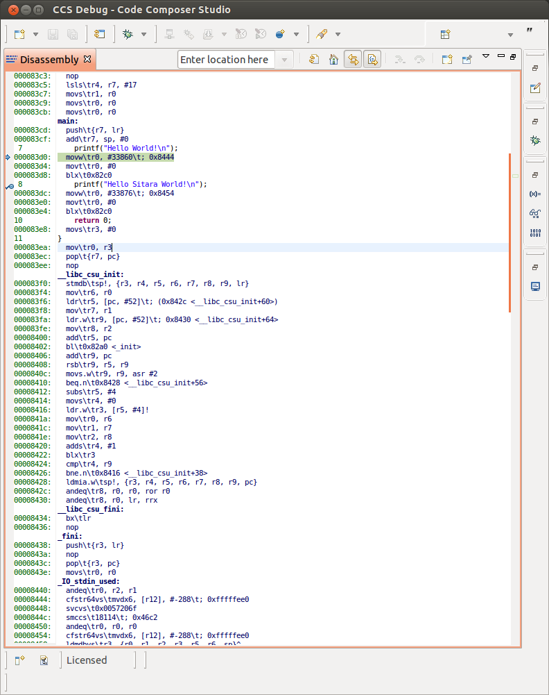 Why are there '\t\ in the disassembly window? - Code Composer Studio forum - Code Composer ...
