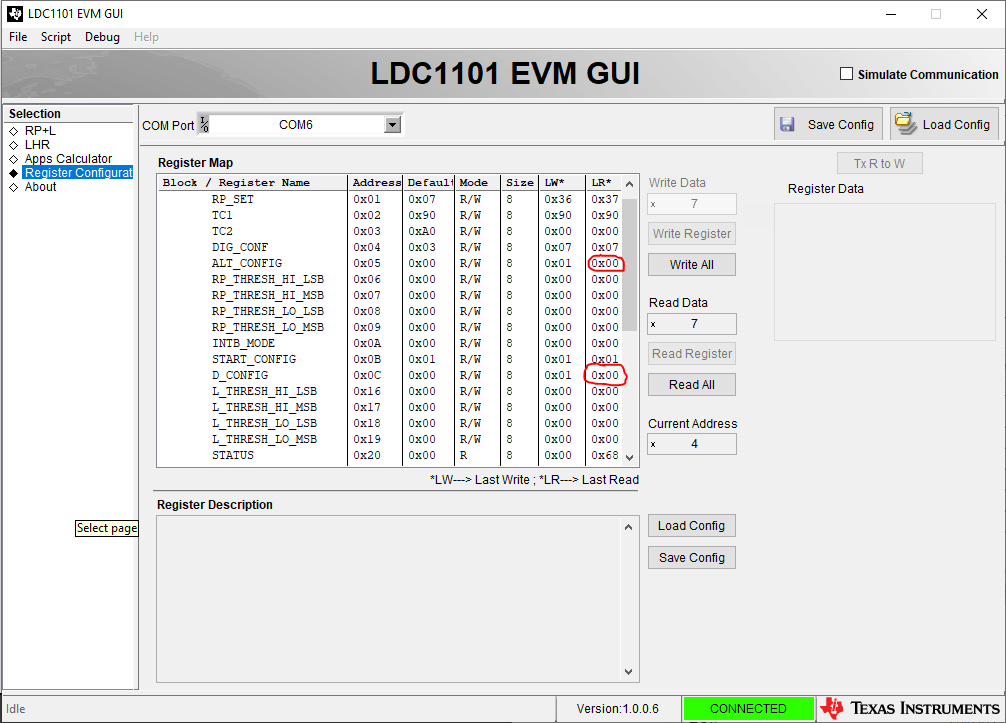 LDC1101EVM: Problem setting register values with the LDC1101 EVM GUI register config panel ...