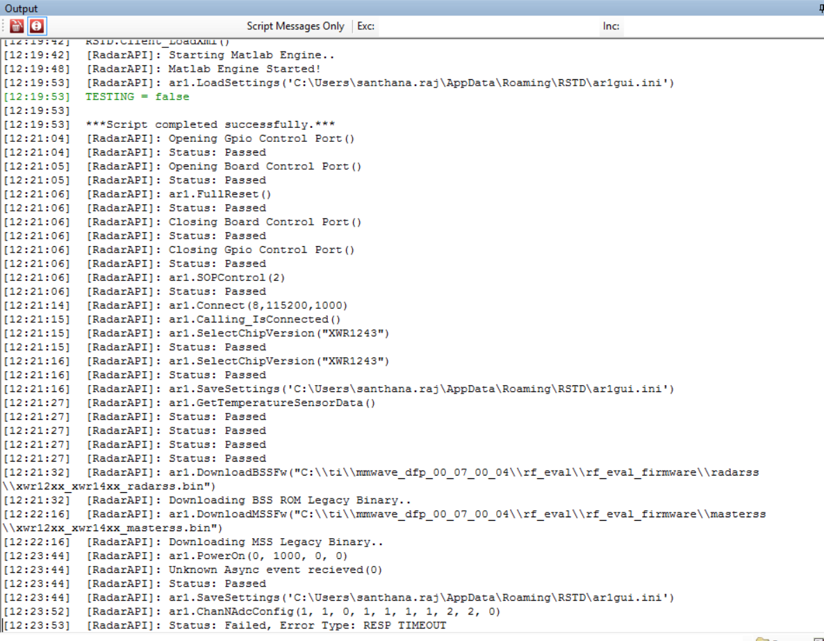 AWR1243BOOST: RadarStudio and TSW1400 Connectivity - Sensors forum - Sensors - TI E2E support forums