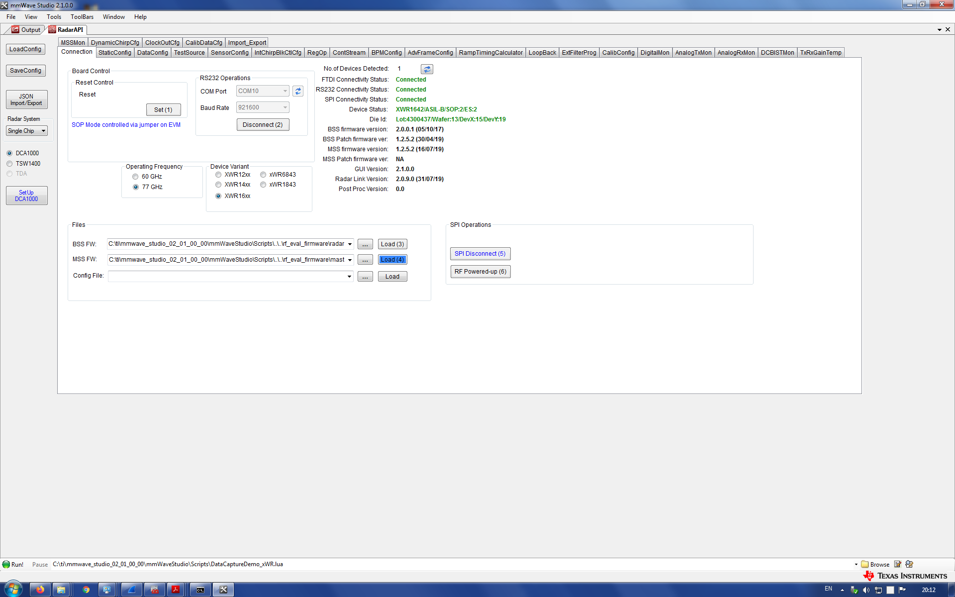 AWR1642BOOST: DCA1000EVM data capture not working - Sensors forum - Sensors - TI E2E support forums
