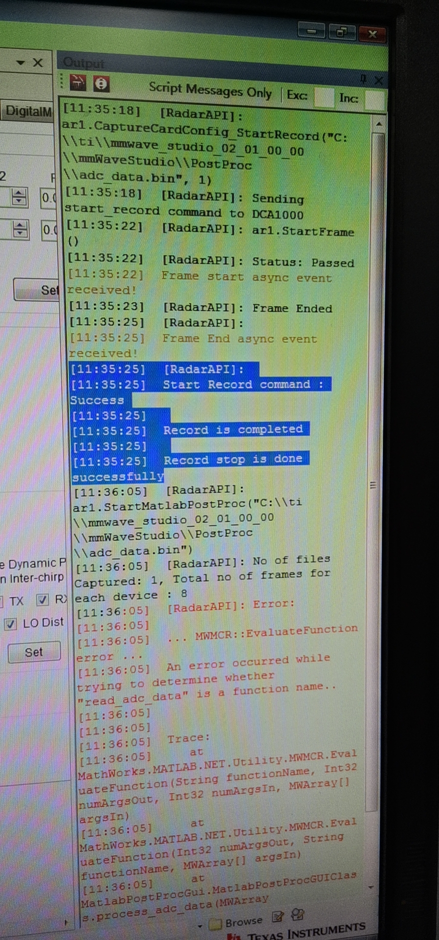 AWR1843: mmWave studio 2.1.0.0 awr1843+dca1000 - Sensors forum - Sensors - TI E2E support forums