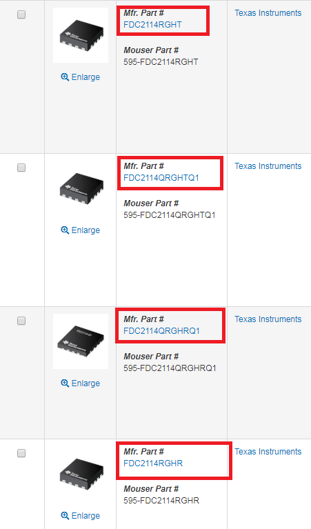 FDC2114: different part number - Sensors forum - Sensors - TI E2E support forums