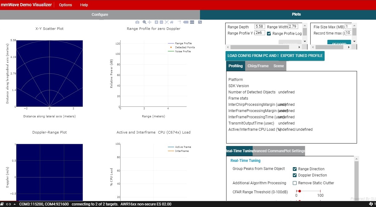 AWR1642BOOST-ODS: CONFIG ARE SUCCESSFULLY SENT TO THE DEVICE, BUT NO OUTPUT IS SHOWN - Sensors ...