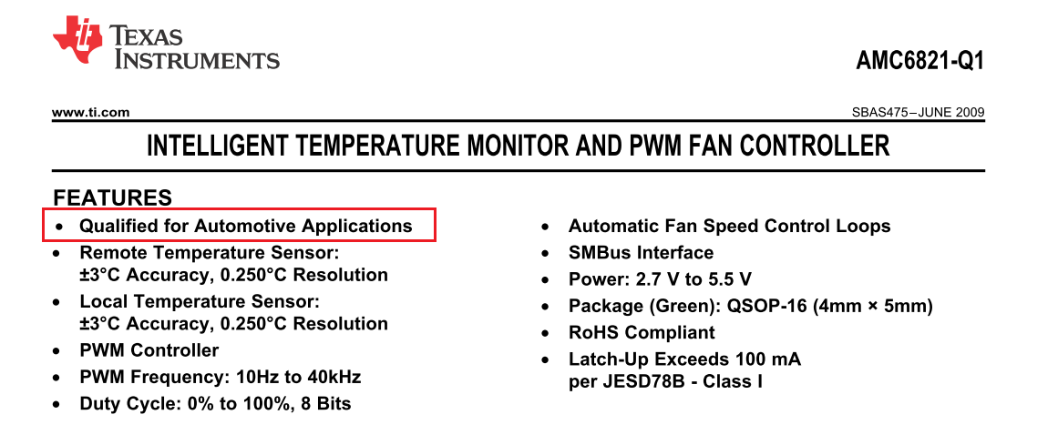 AMC6821-Q1: AECQ confirmation for AMC6821-Q1 and SN74LV3G07-Q1 - Sensors forum - Sensors - TI ...