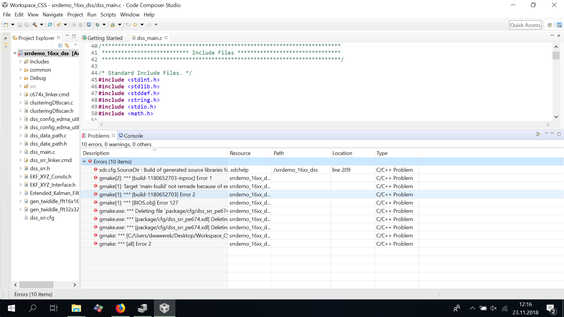 CCS/AWR1642BOOST: Problem with project from Short Range Radar lab ...