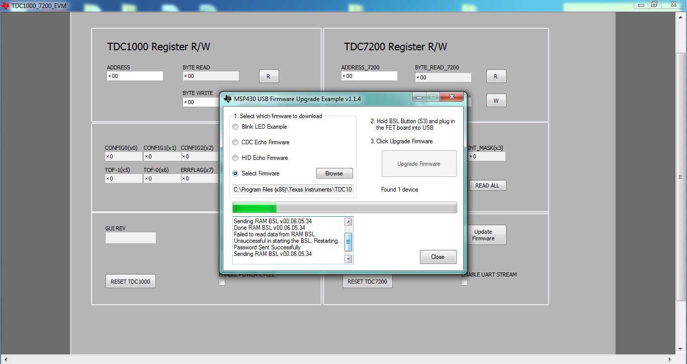 Firmware Update crashing/not responding - TDC1000-TDC7200EVM - Sensors forum - Sensors - TI E2E ...