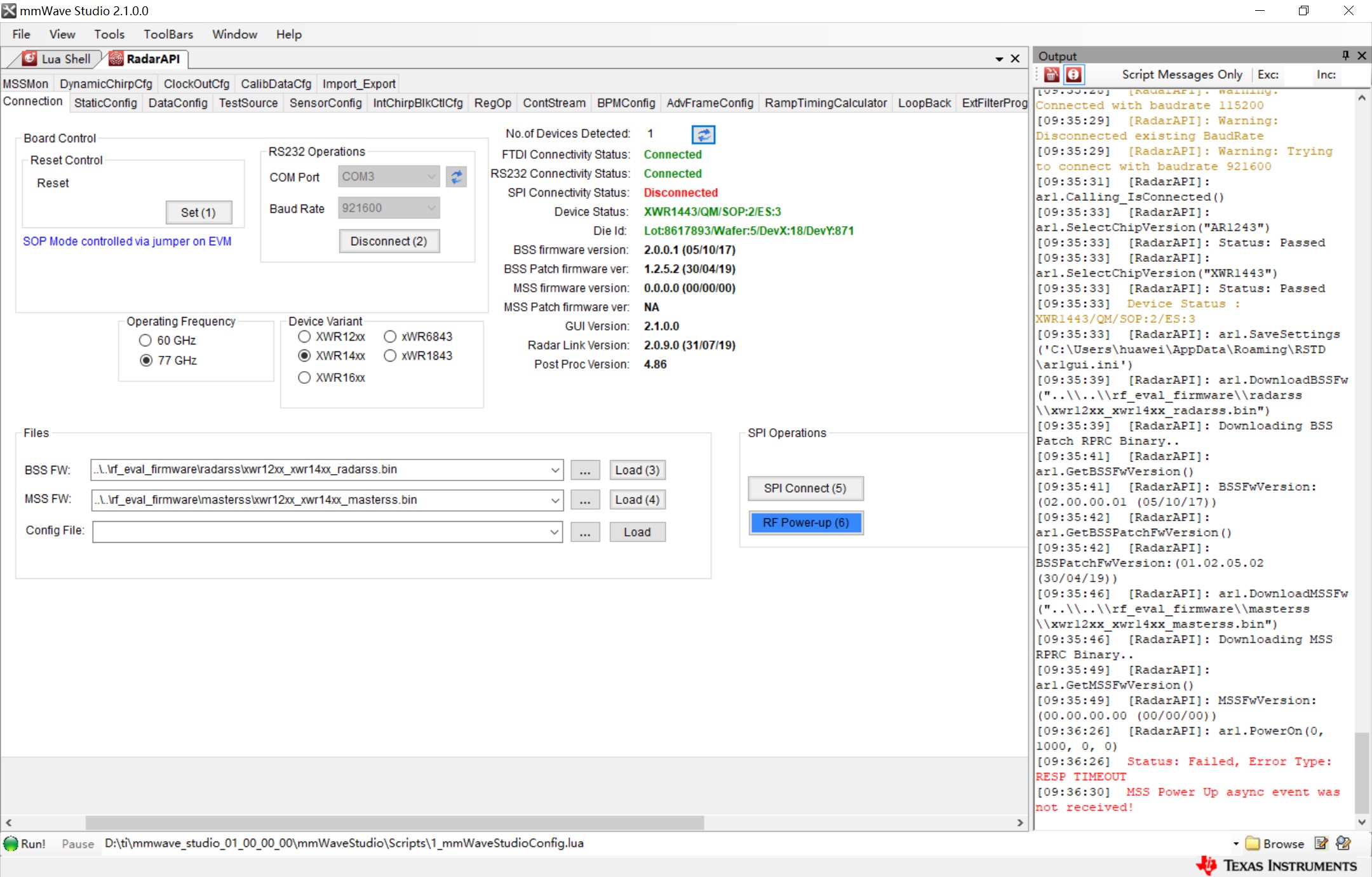Dca1000evm Dca1000evm Iwr1443 Status Failed Error Type Resp Timeout Sensors Forum