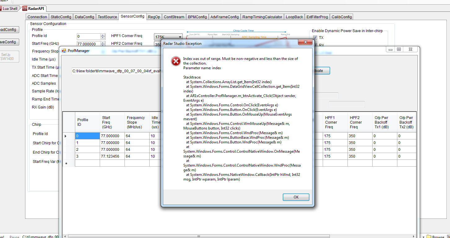 Awr1642boost Unable To Create A Profile Configuration File With Different Specs In Radar