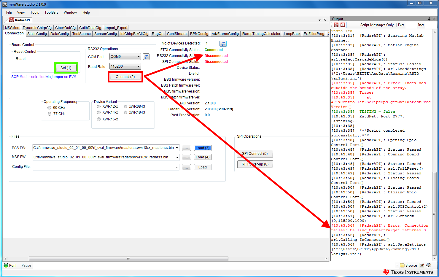 AWR1843BOOST: Issues accessing the AWR1843BOOST + DCA1000EVM by mmWave Studio - Sensors forum ...