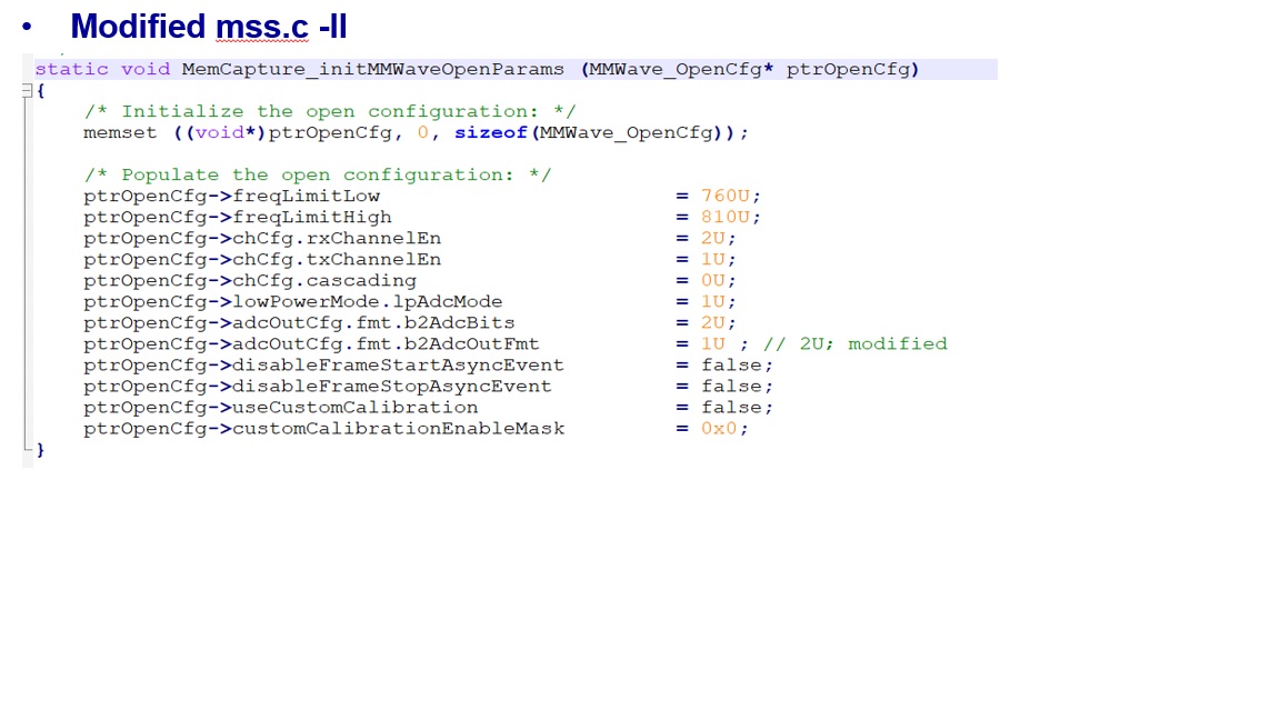 Awr1642boost Modified Memcapture Configuration With The Parameters Of Mmwave Sensing Estimator
