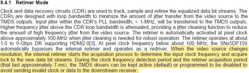 SN65DP159: About Retimer mode - Interface forum - Interface - TI E2E support forums