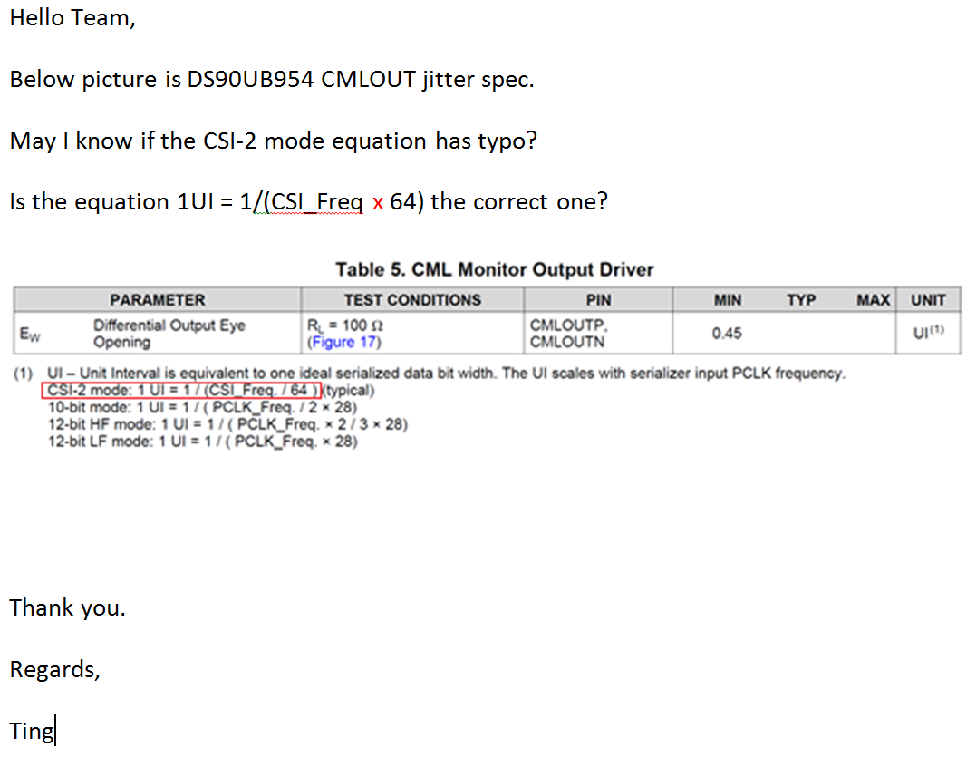 Ds90ub954 Q1 Csi 2 Mode Cmlout Jitter Spec Interface Forum Interface Ti E2e Support Forums