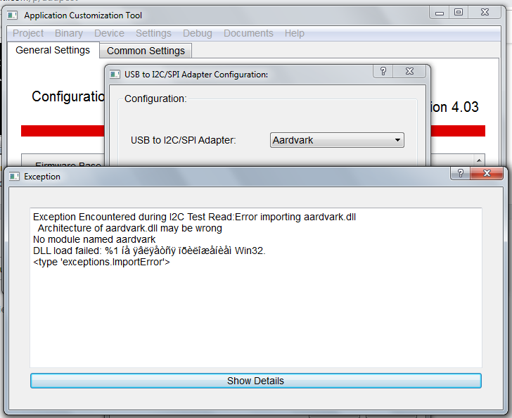 TPS65982: TPS65981_2_6_7_8 Application Customization 4_03 not working whith aardvark adapter ...