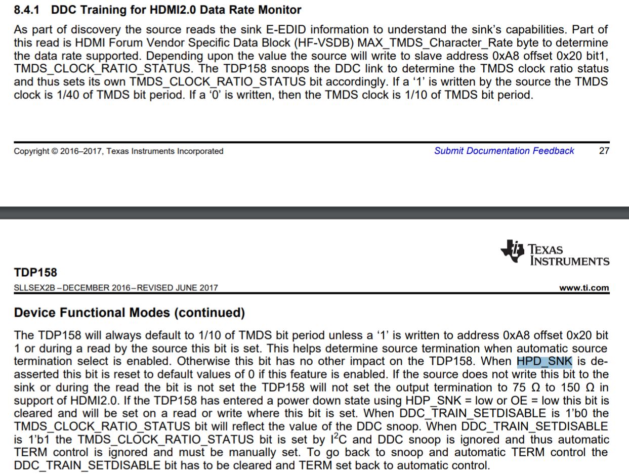 Tdp158 No Output When Dont Connect Hpdsnk Interface Forum Interface Ti E2e Support Forums