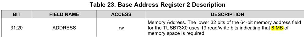TUSB7320: TUSB7320 / Required memory space - Interface forum - Interface - TI E2E support forums